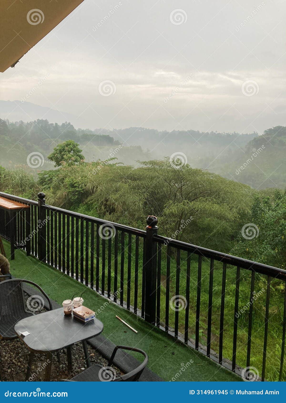 A Place To Hang Out on the Balcony with a View of the Forest Stock ...