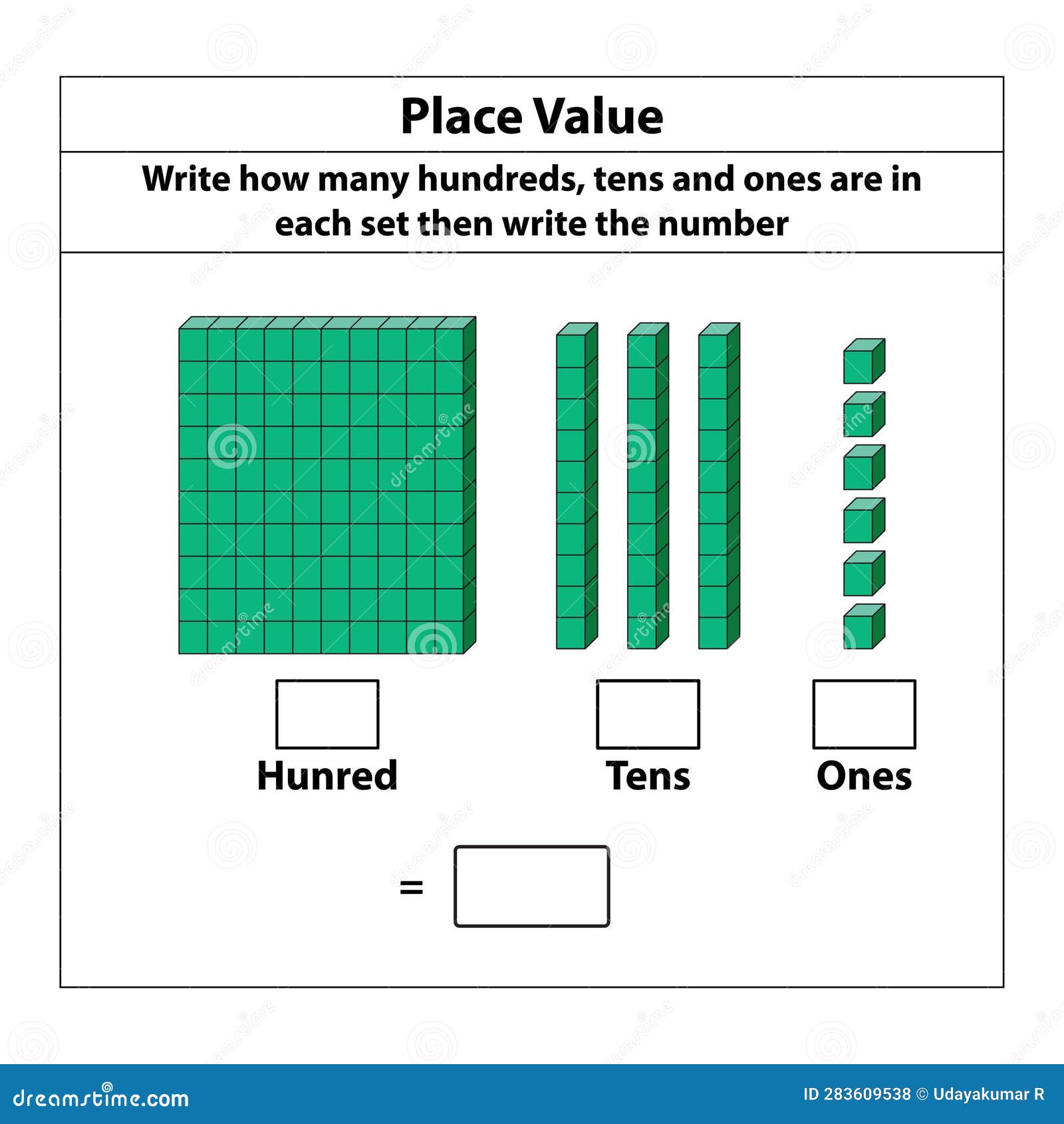 Place Value Hundreds Tens and Ones. 10 Blocks. and Single Blocks Stock ...
