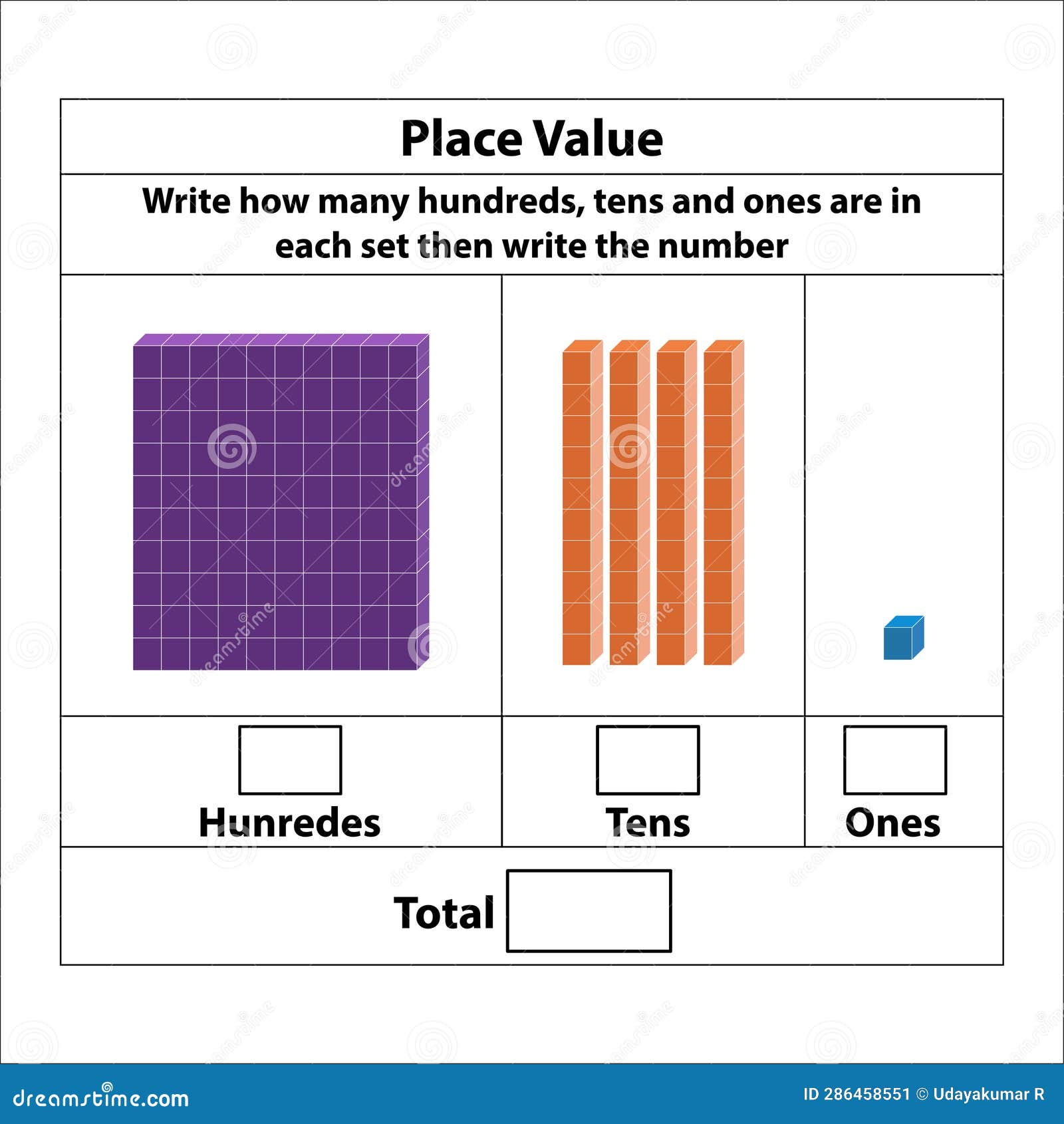 Place Value Hundreds Tens and Ones. 10 Blocks. and Single Blocks Stock ...