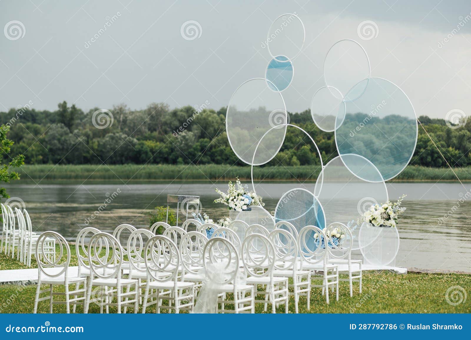 Place for Wedding Ceremony on River Beach Outdoors. Large Installation ...