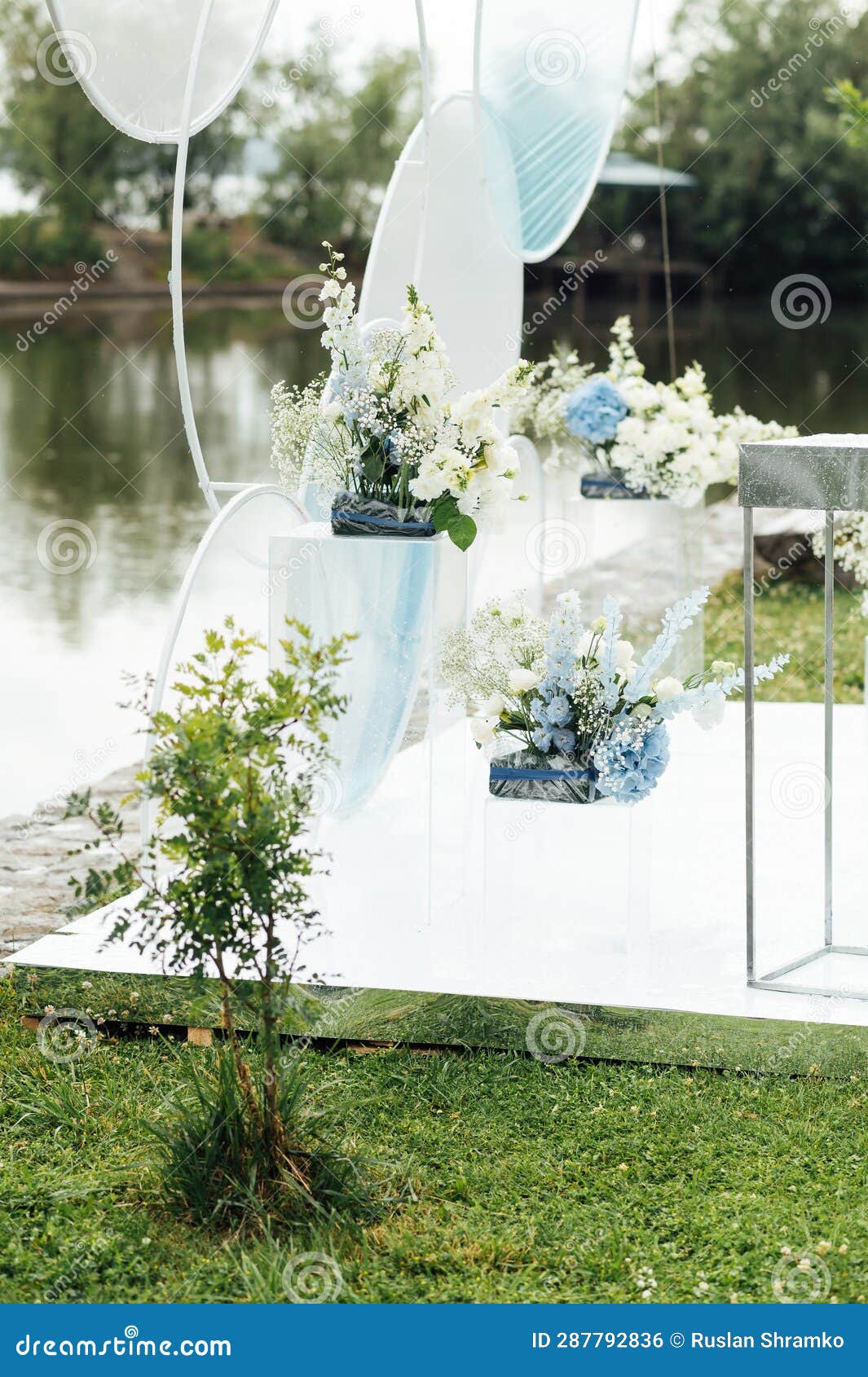 Place for Wedding Ceremony on River Beach Outdoors. Large Installation ...