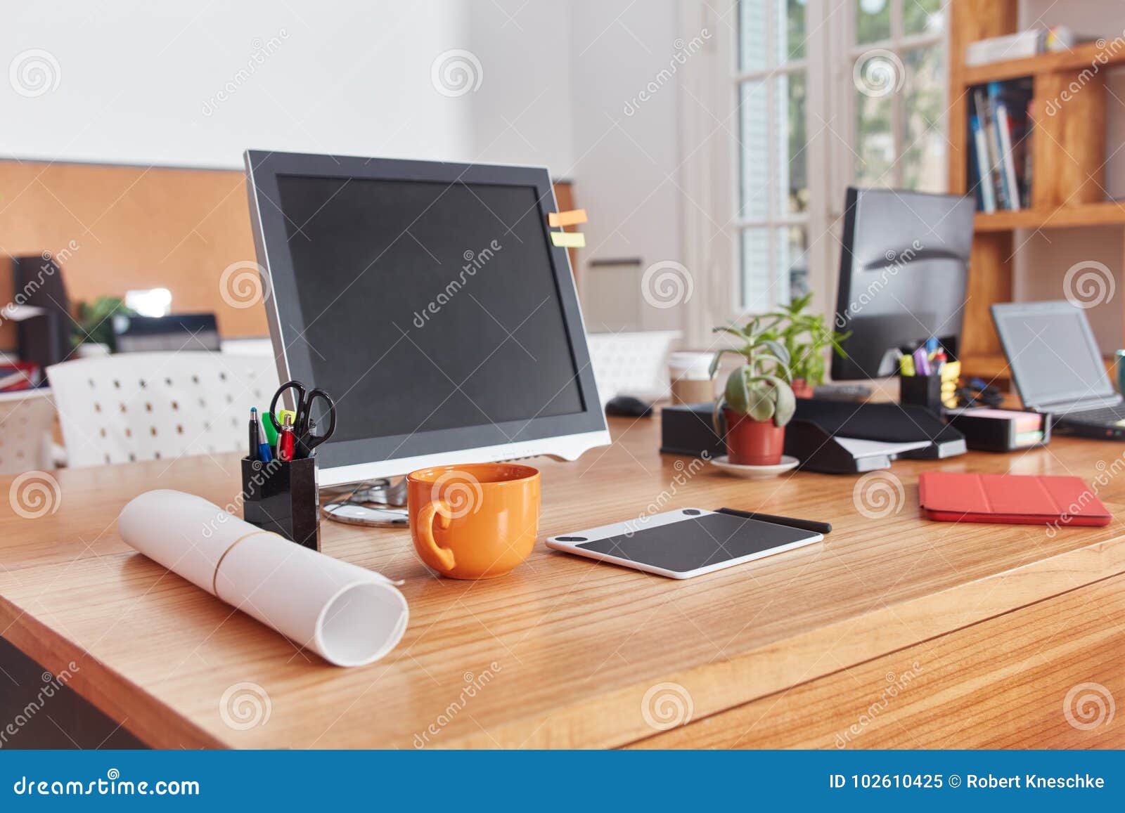 Place of Work with Desk and Computer Stock Image - Image of equipment ...