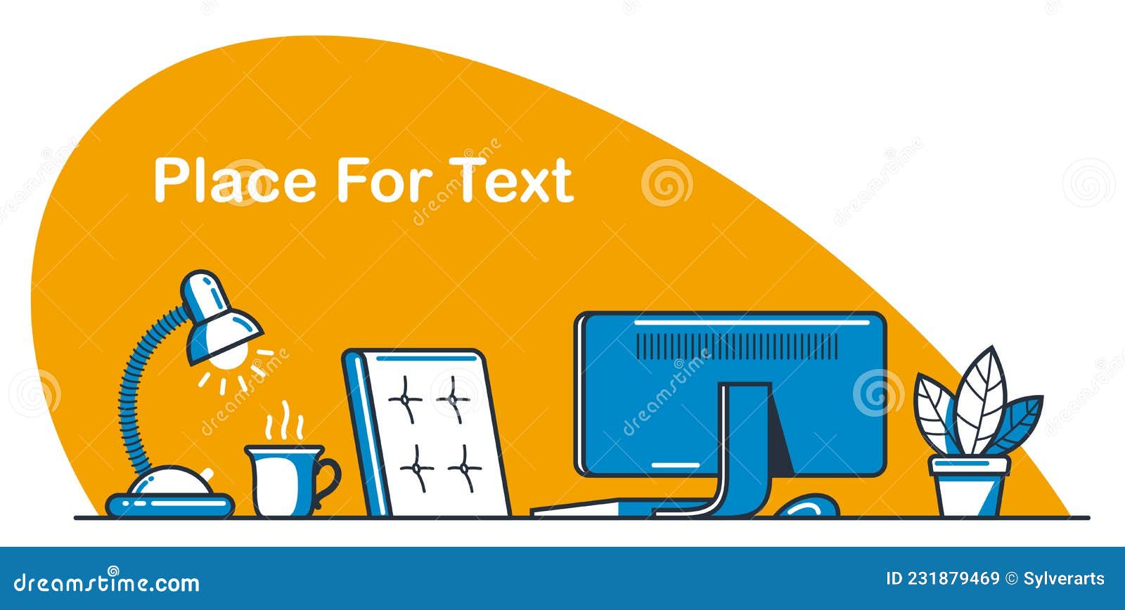 Place of Work Office Table Desk Vector Flat Illustration Isolated Over ...