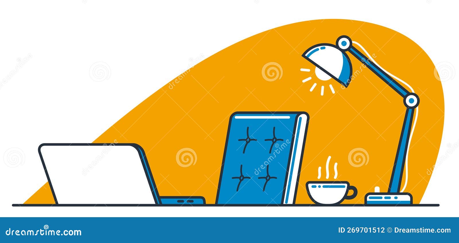Place of Work Office Table Desk Vector Flat Illustration Isolated Over ...