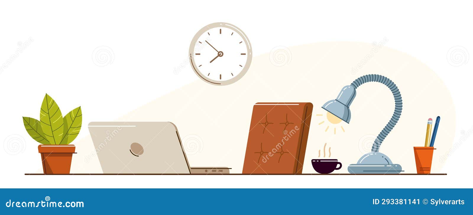 Place of Work Office Table Desk Vector Flat Illustration Isolated Over ...