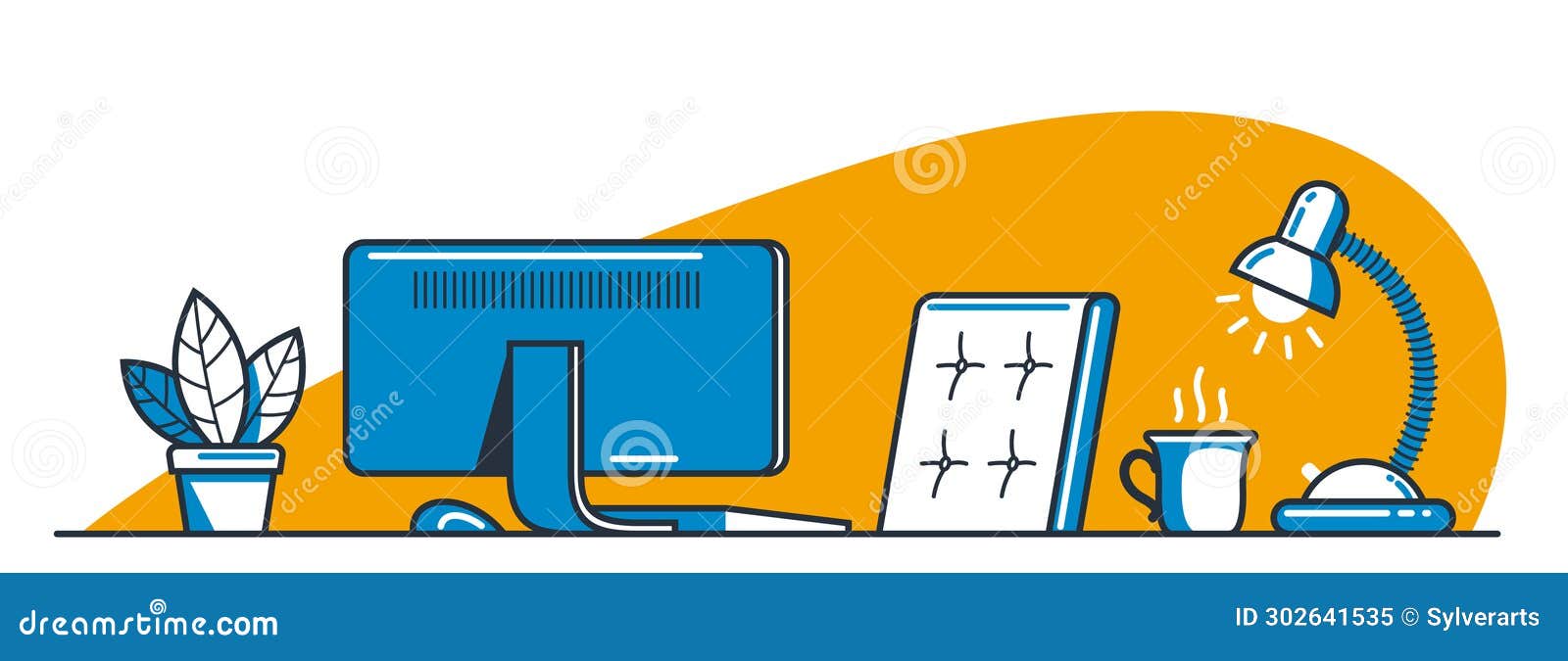 Place of Work Office Table Desk Vector Flat Illustration Isolated Over ...