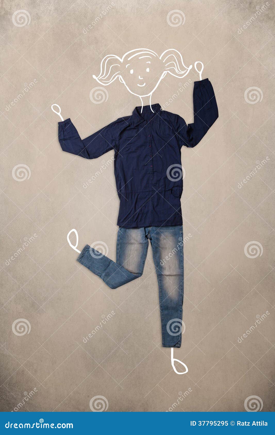 Placed Clothes in Action with Woman Drawing Stock Image - Image of ...