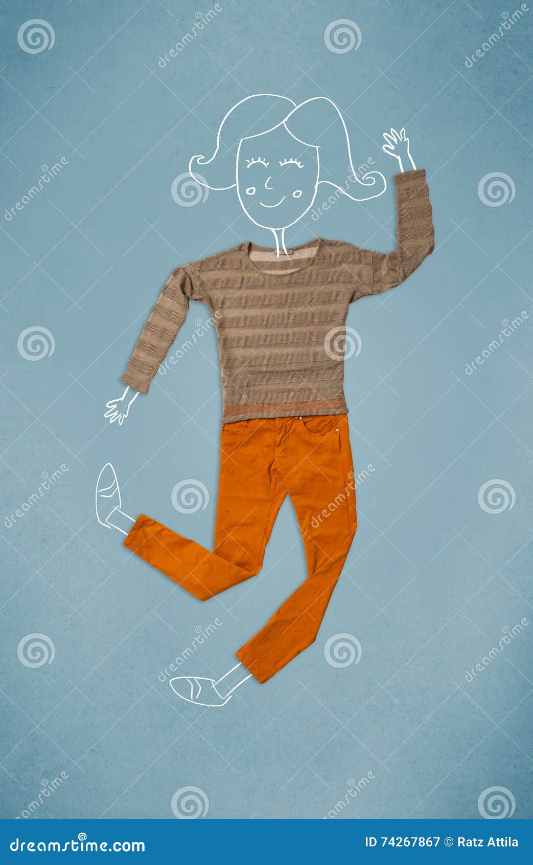 Placed Clothes in Action with Woman Drawing Stock Image - Image of ...