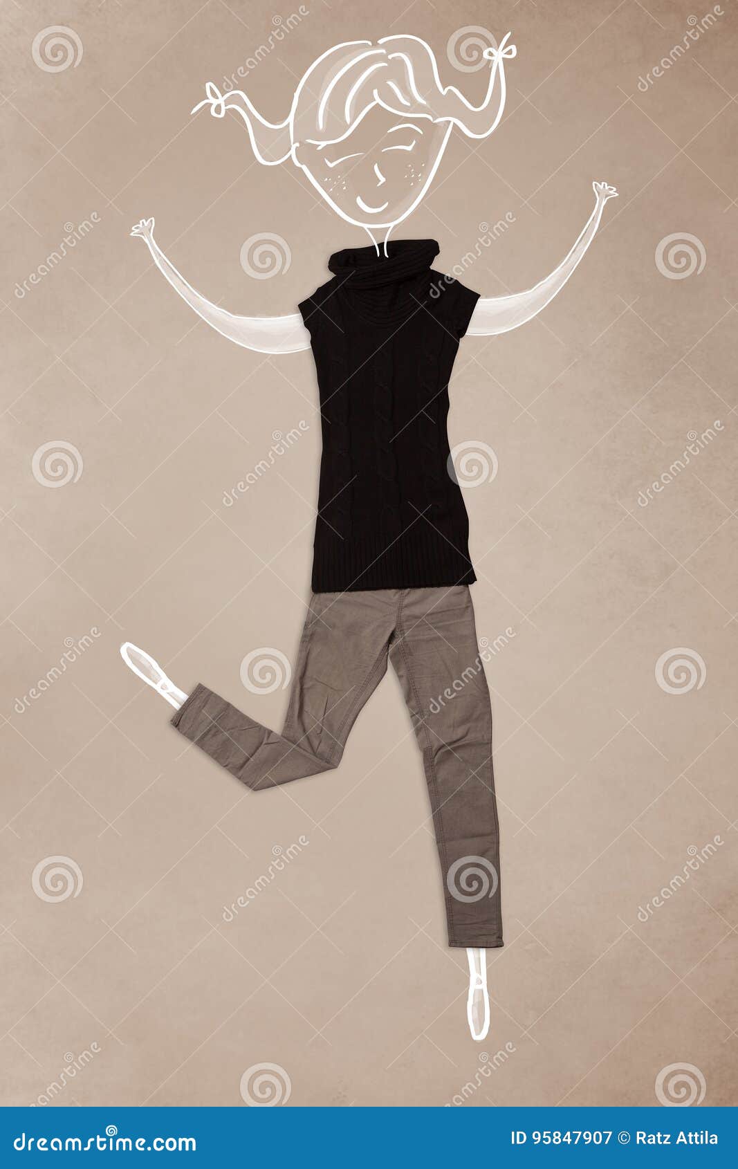 Placed Clothes in Action with Woman Drawing Stock Image - Image of ...