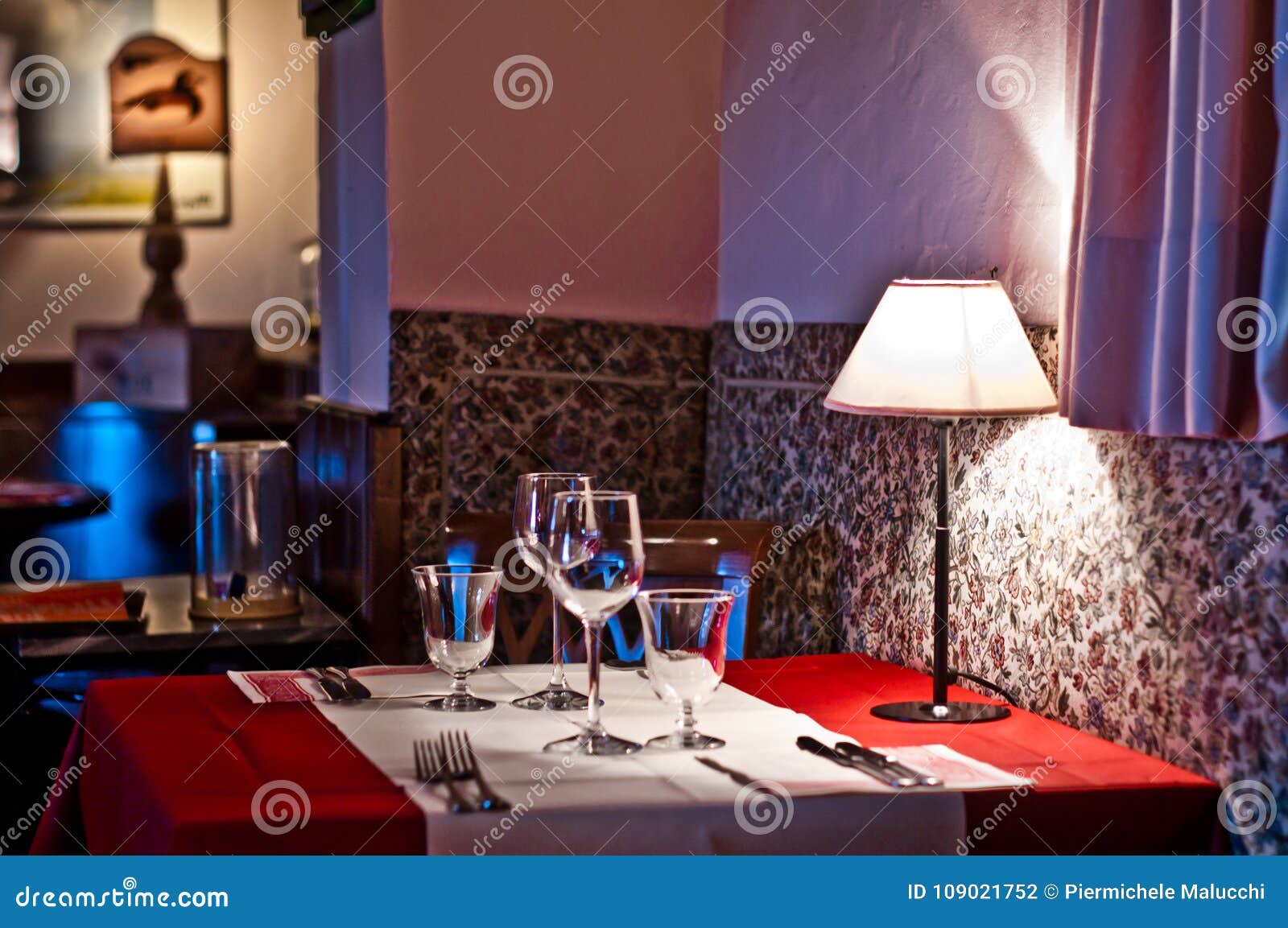 Romantic Restaurant Table with Lamp with Soft Light Stock Photo - Image ...