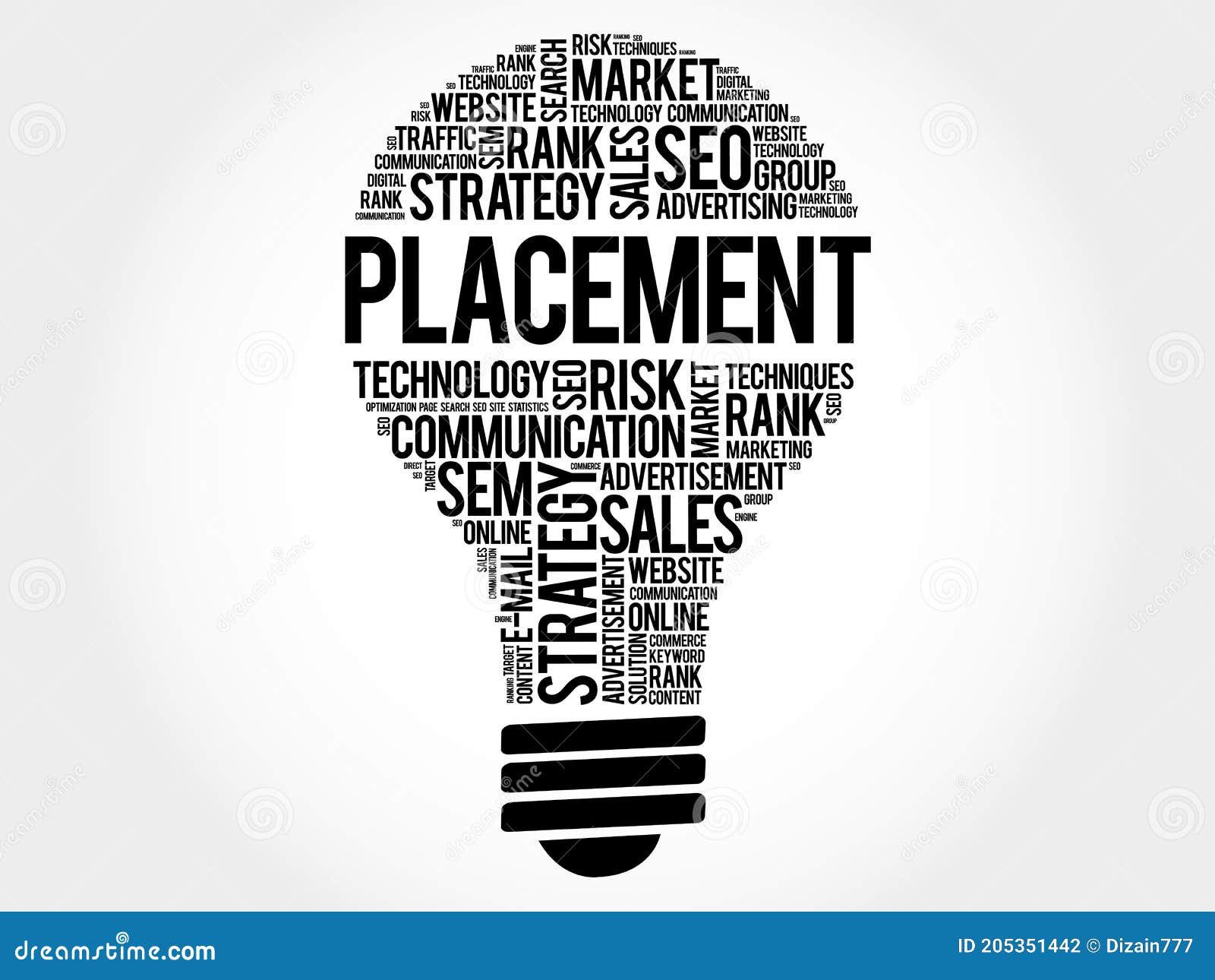 PLACEMENT bulb word cloud stock illustration. Illustration of collage ...