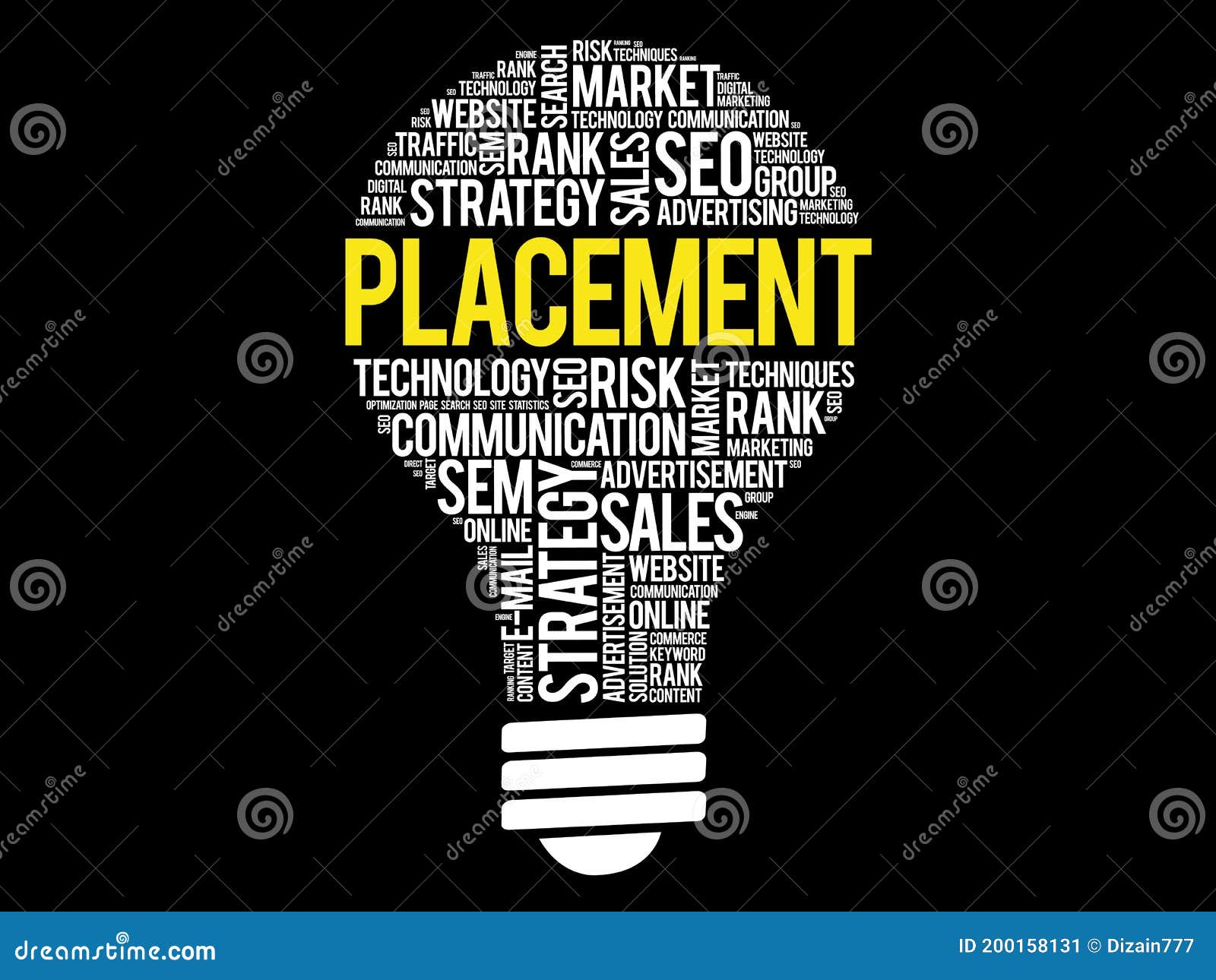 PLACEMENT bulb word cloud stock illustration. Illustration of light ...