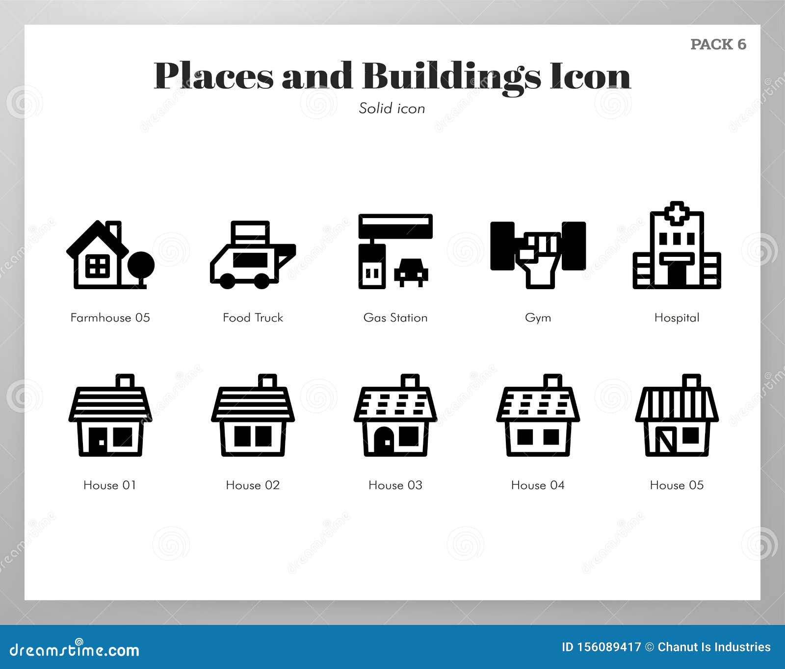 Places and Buildings Icons Solid Pack Stock Vector - Illustration of ...