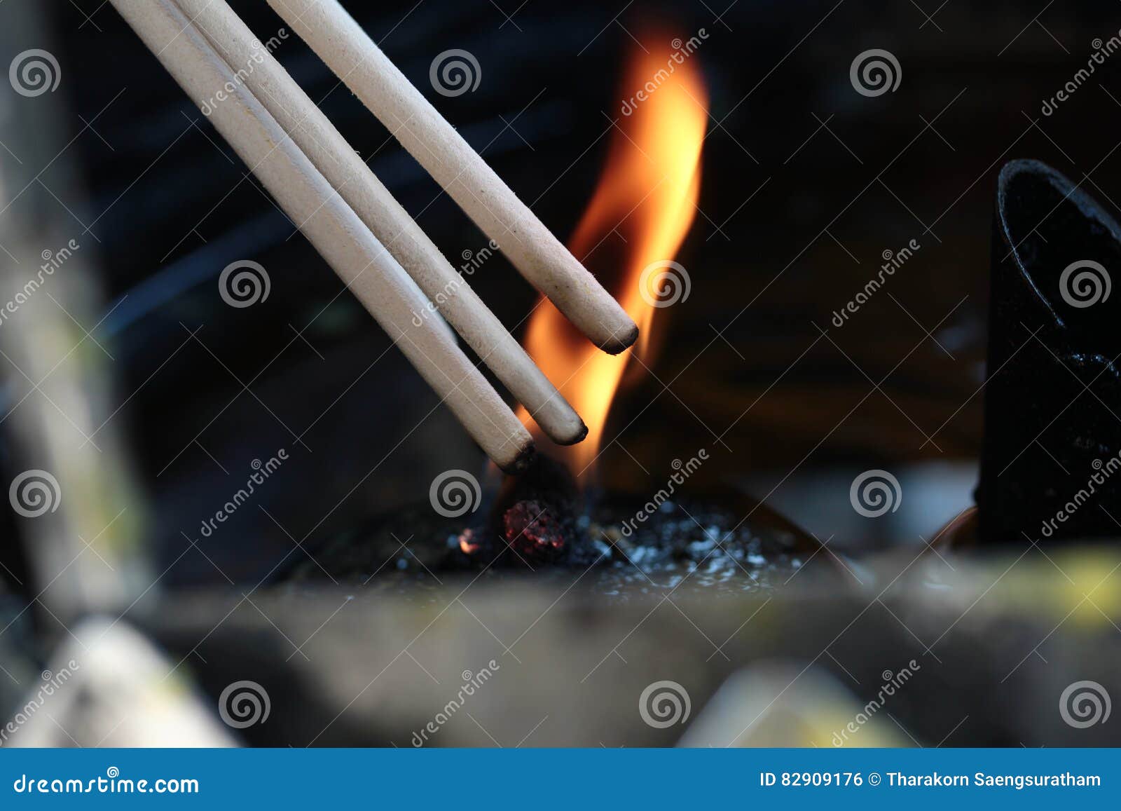 Placing the Lit Incense with Lamp Frame for Worship Buddha. Stock Photo ...