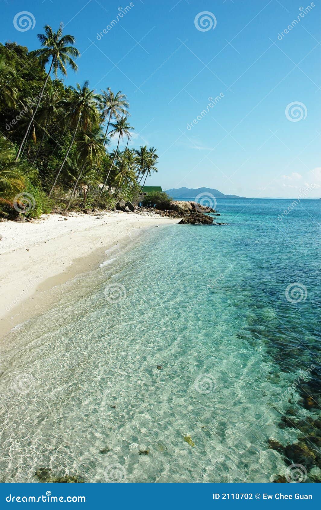 Plage photo stock. Image du arbre, bleu, blanc, plage - 2110702