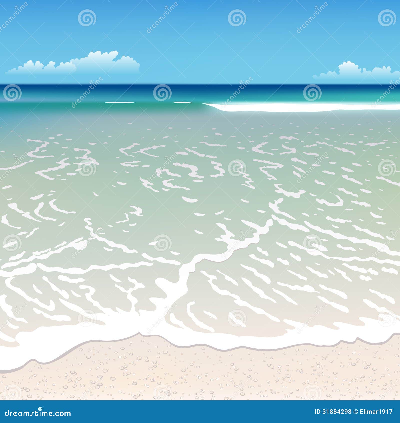 Plage avec une vague illustration de vecteur. Illustration du horizon ...