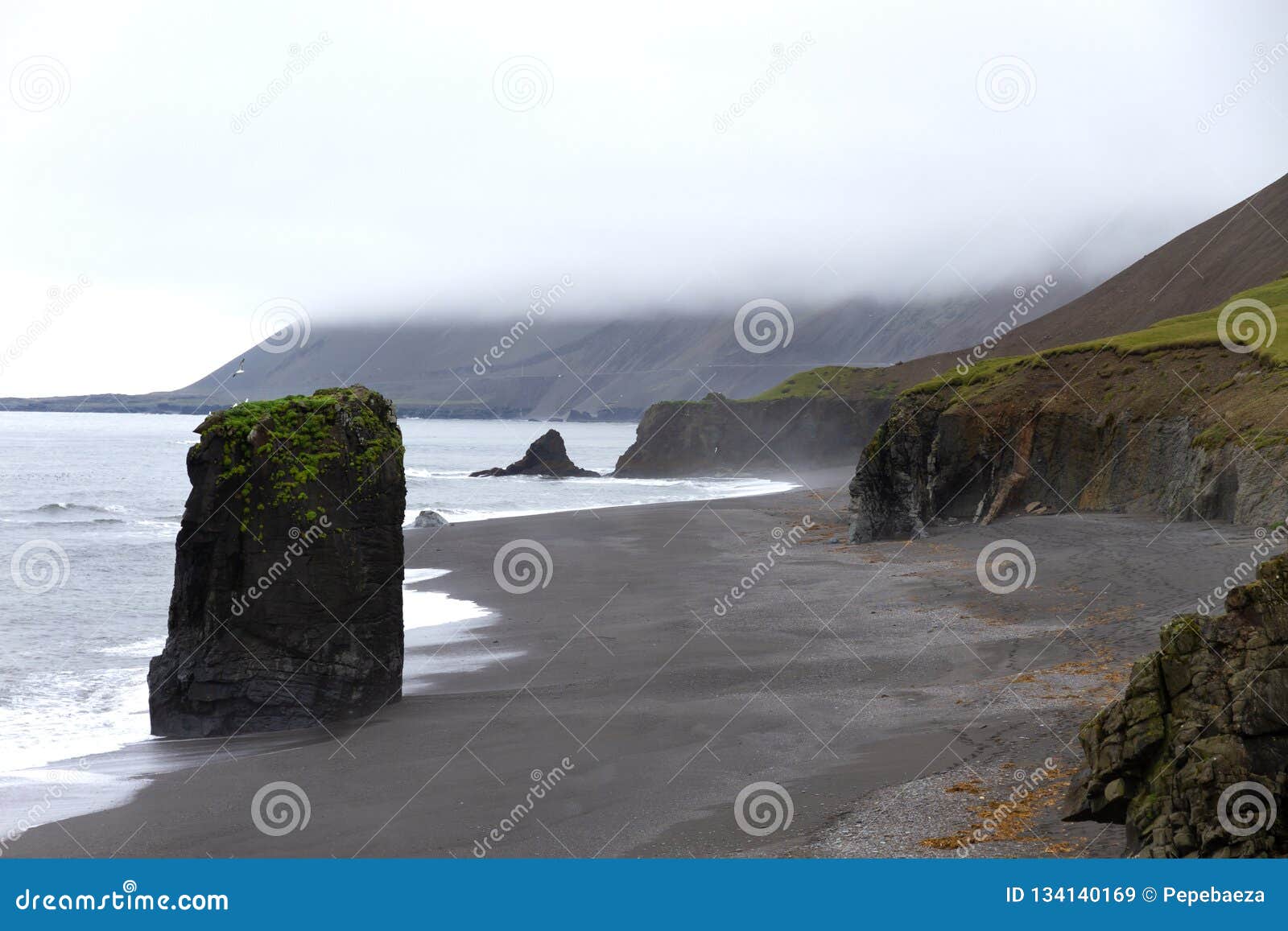 Plage Noire Volcanique De Sable Image stock - Image du nuages ...