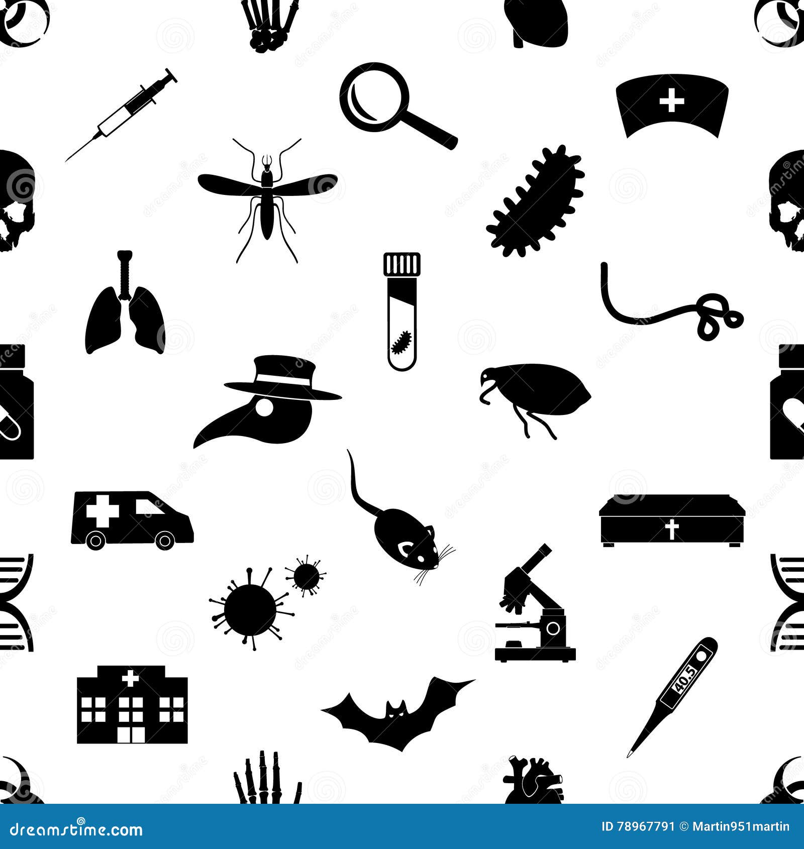 Plague and Disease Theme Simple Black Icons Seamless Pattern Eps10 ...