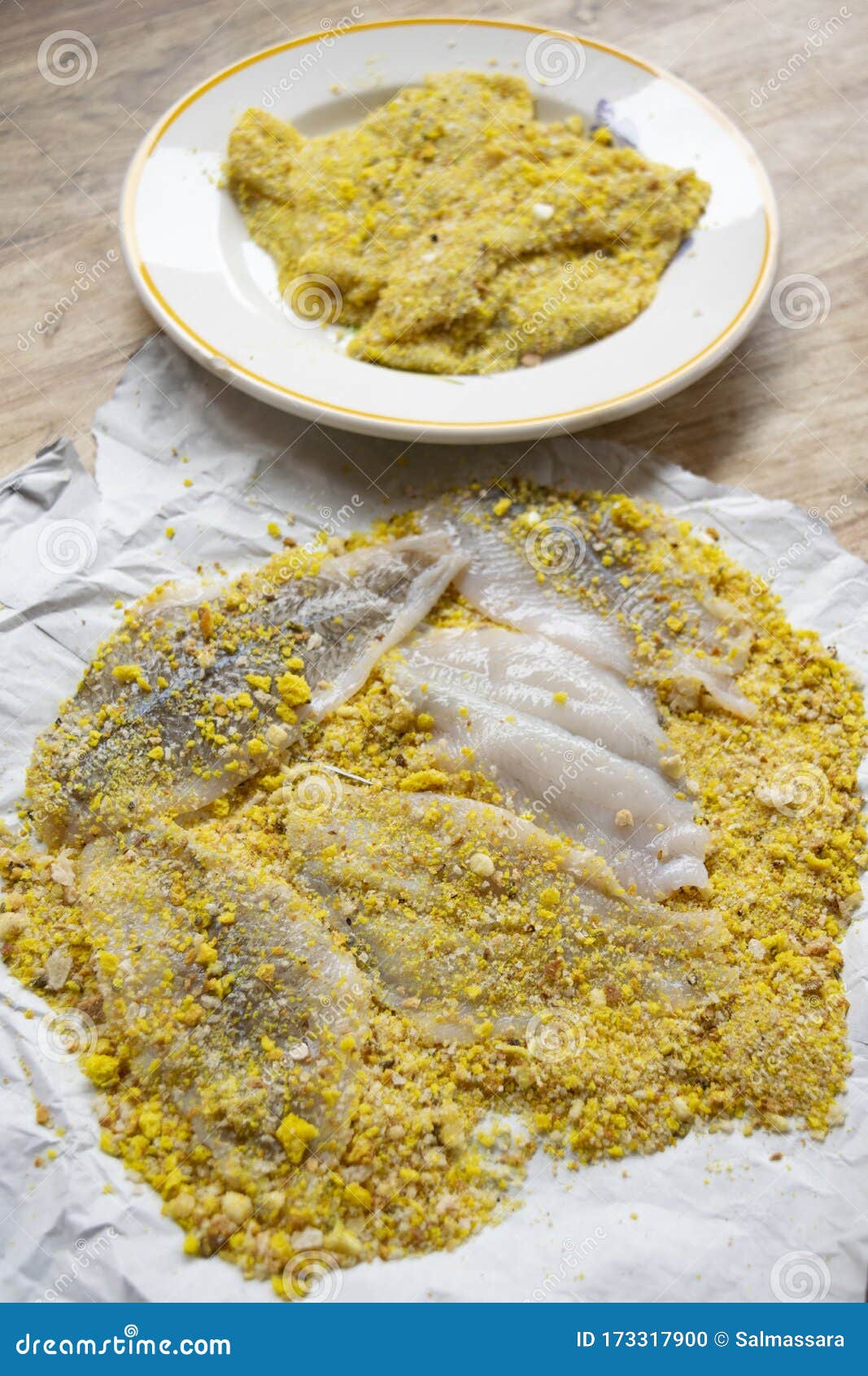 Plaice Fillets Just Breaded Stock Photo - Image of sogliola, breading ...