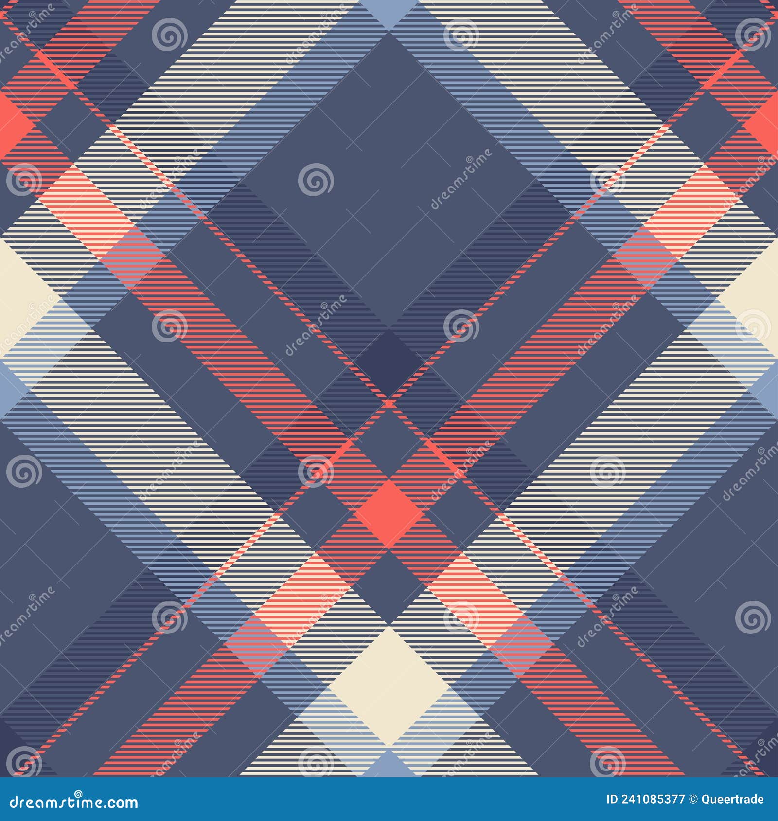 Seamless Diagonal Plaid Pattern in Blue, Indigo, Red and Ivory Stock ...