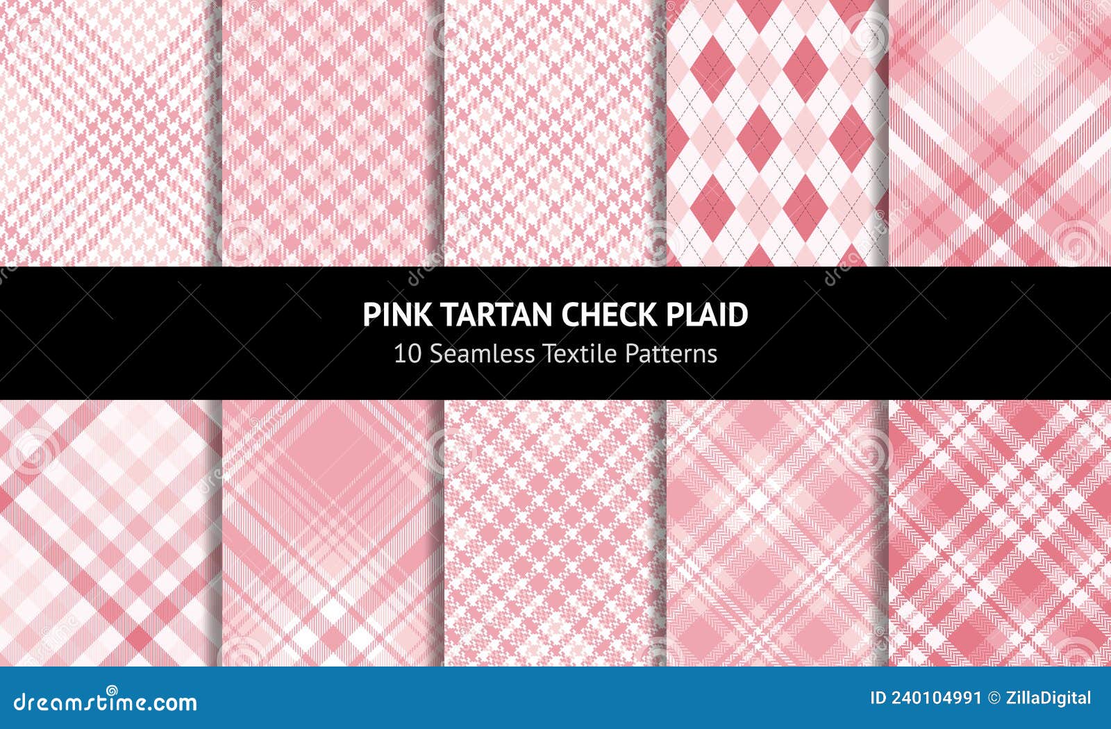 Plaid Pattern Set for Spring Summer in Pink and White. Seamless Gingham ...
