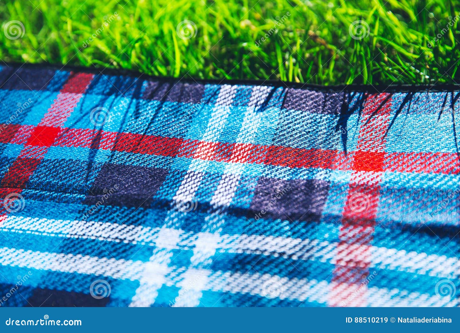 Plaid for Picnic on Green Grass Stock Image - Image of deck, cozy: 88510219