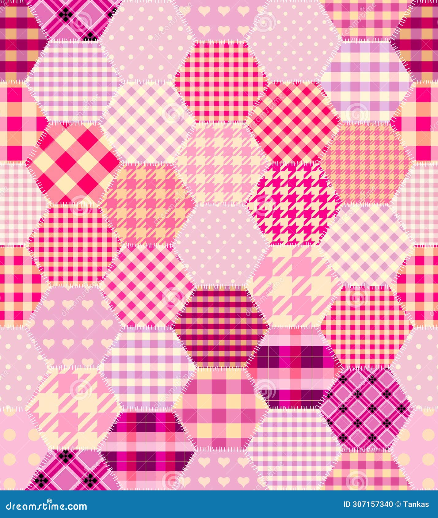 Plaid Pink Patchwork. Hexagons Pattern. Quilting Design Patchwork Plaid ...