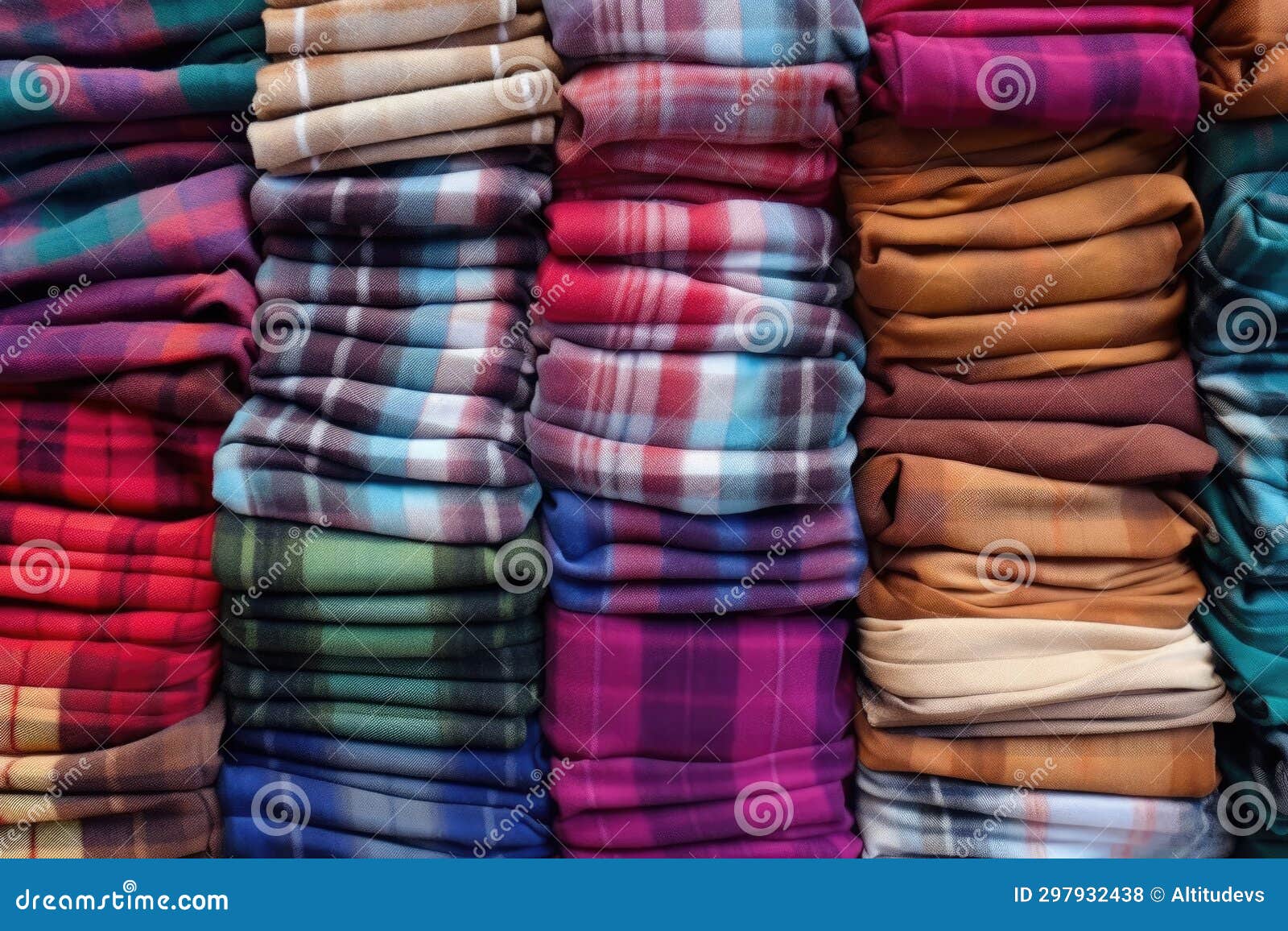 Plaid Scarves in Different Hues and Patterns Spread on the Floor Stock ...