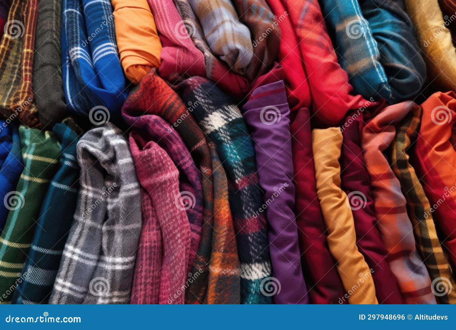 Plaid Scarves in Different Hues and Patterns Spread on the Floor Stock ...