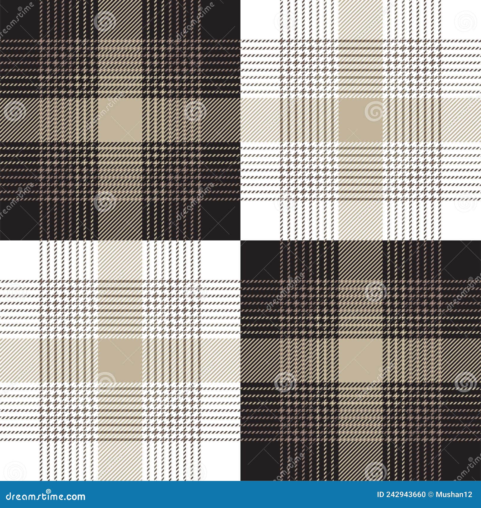 Beige, Black and White Patchwork Tartan Plaid. Tweed Pattern Fabric ...