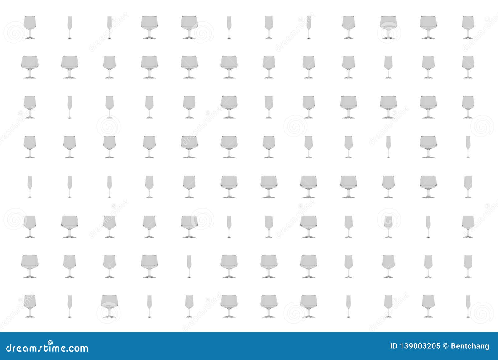 Plain Background with Bunch of Empty Glasses Transparent. 3D Rendering ...