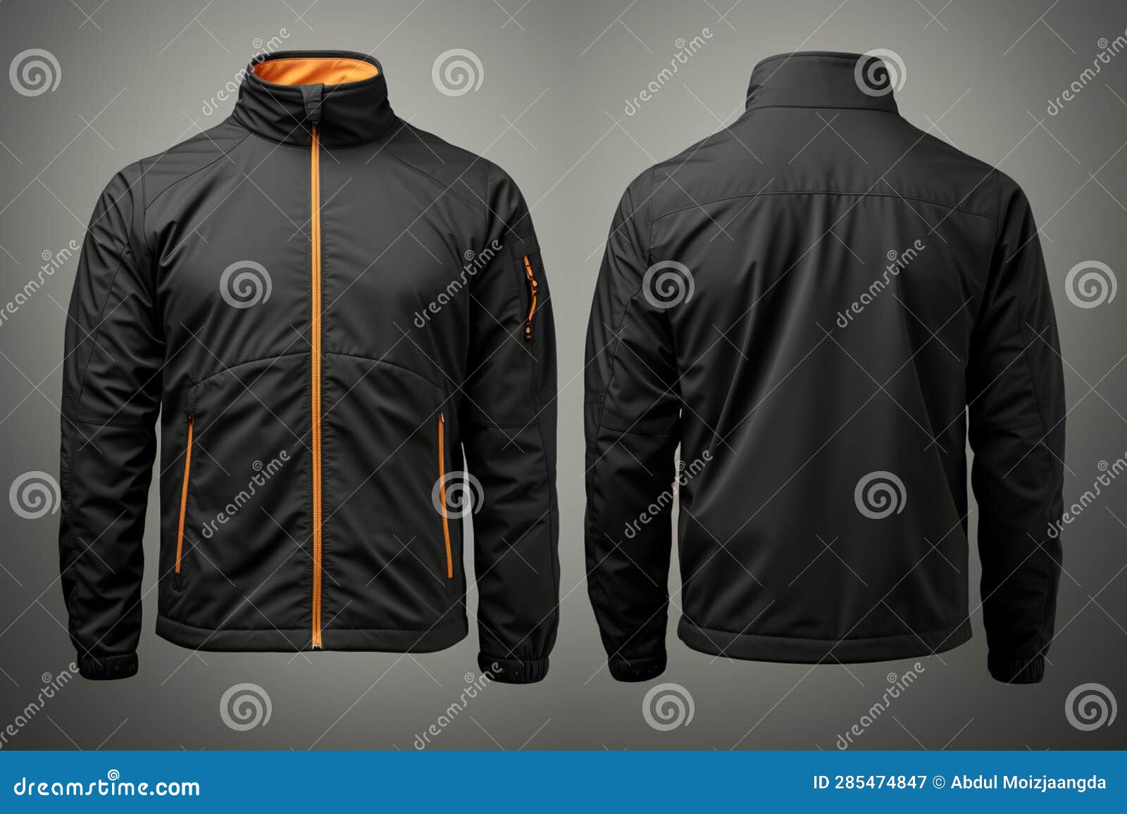 Plain Black Jacket Mockup, Front and Back View, Isolated on Grey Stock ...