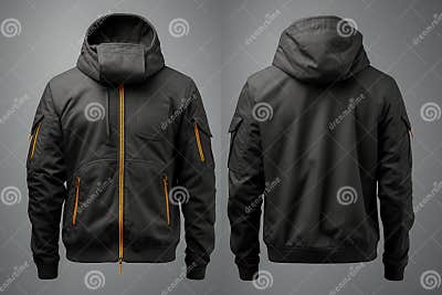 Plain Black Jacket Mockup, Front and Back View, Isolated on Grey Stock ...