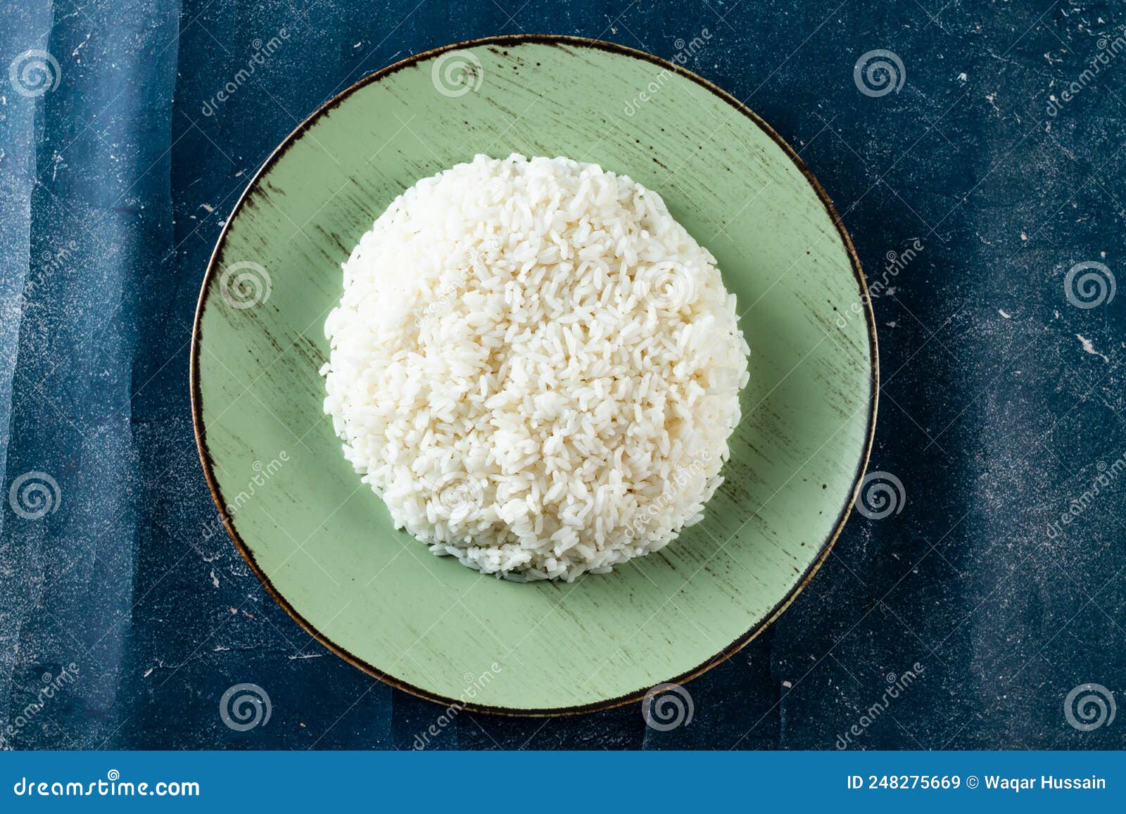 Plain Boiled Rice in a Plate Top View on Marble Background Stock Image ...