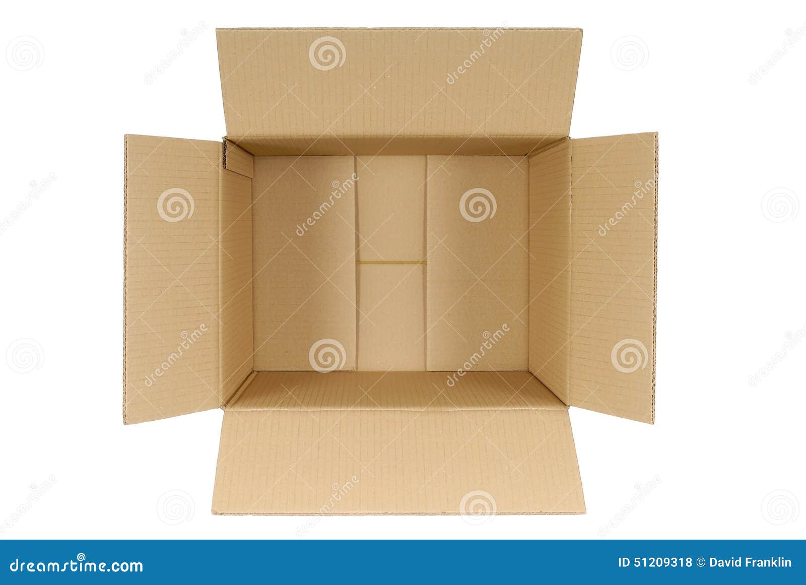 Open Cardboard Box, Top View Inside, Isolated on White Background Stock ...
