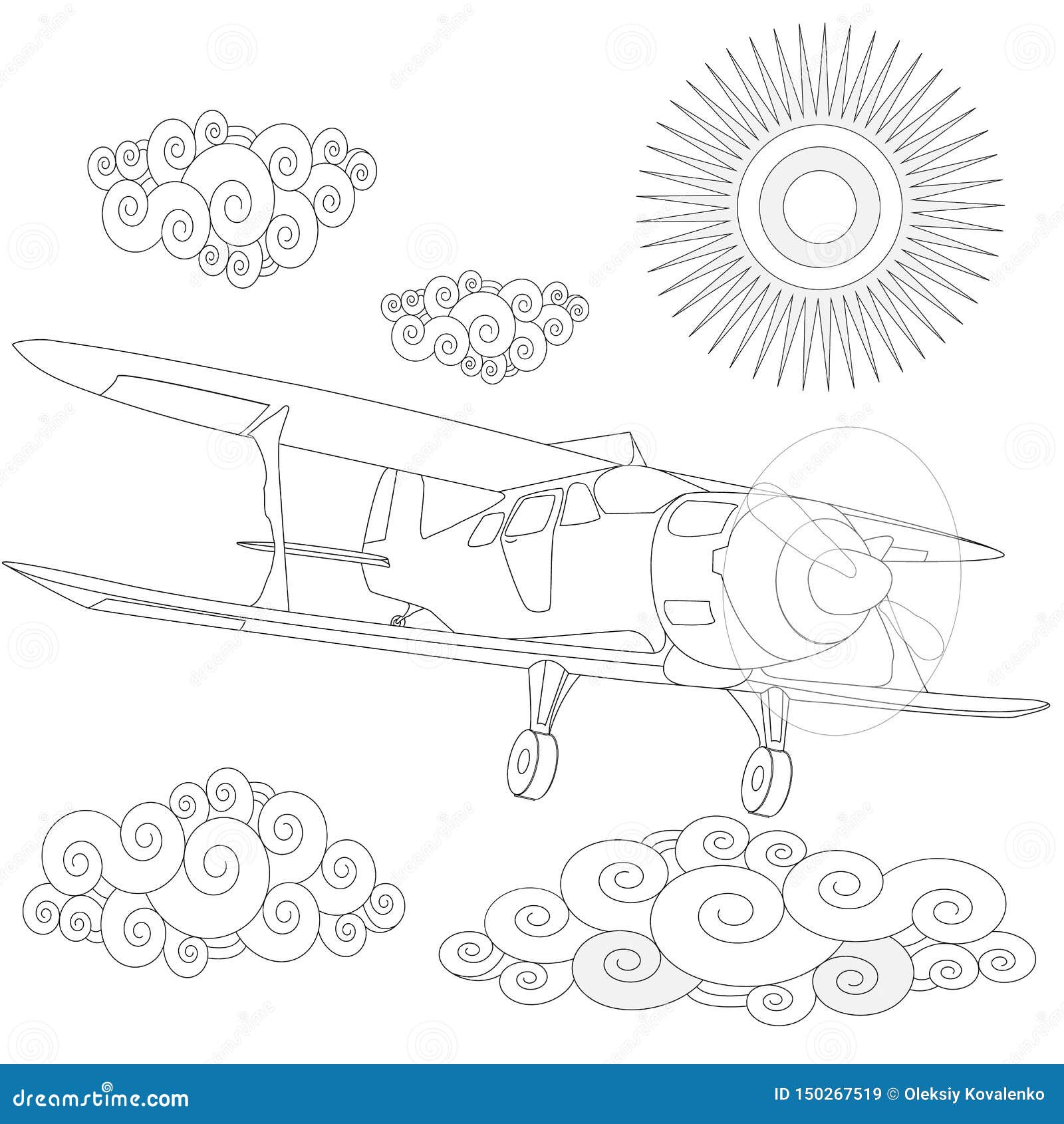 Plain. Coloring Image of Air Plane in the Sky Stock Vector ...