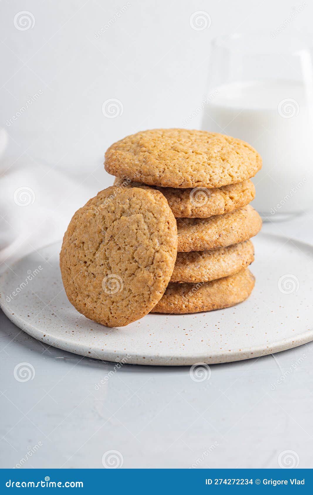 Plain cookies with milk stock photo. Image of cutting - 274272234