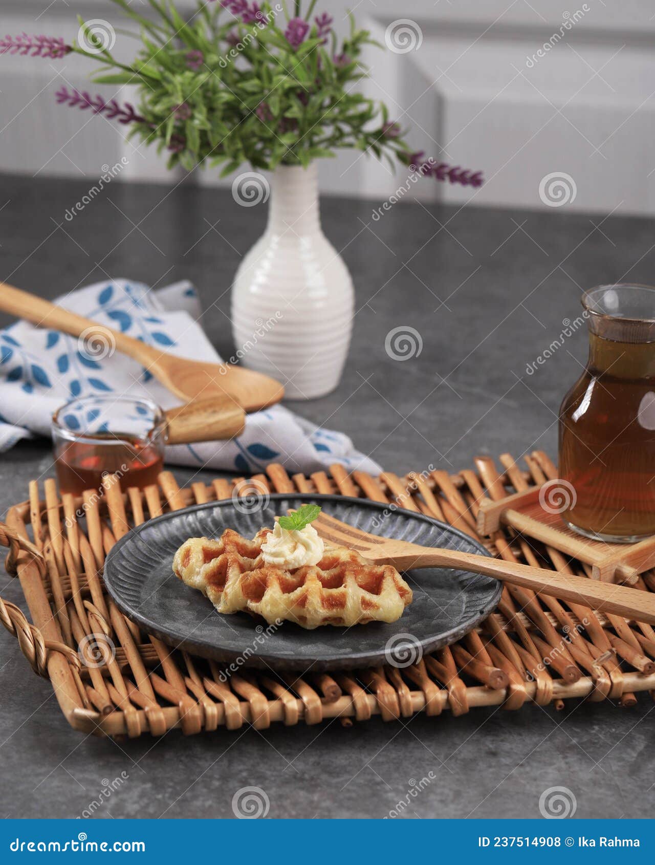 Plain Croffle Croissant Waffle on White Palte Stock Photo - Image of ...