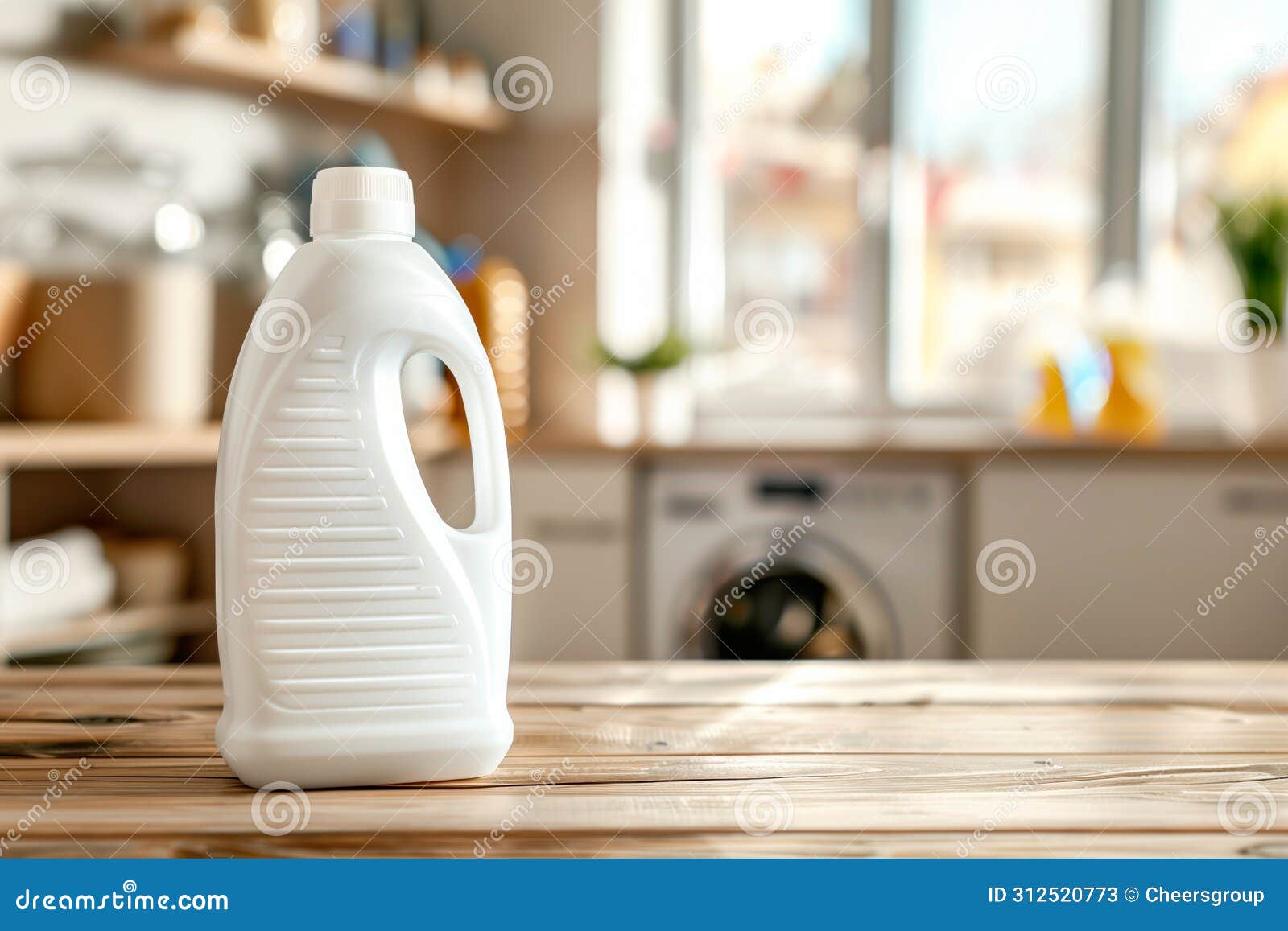 Plain Detergent Bottle On Wood Over Defocused Laundry Room Interior ...