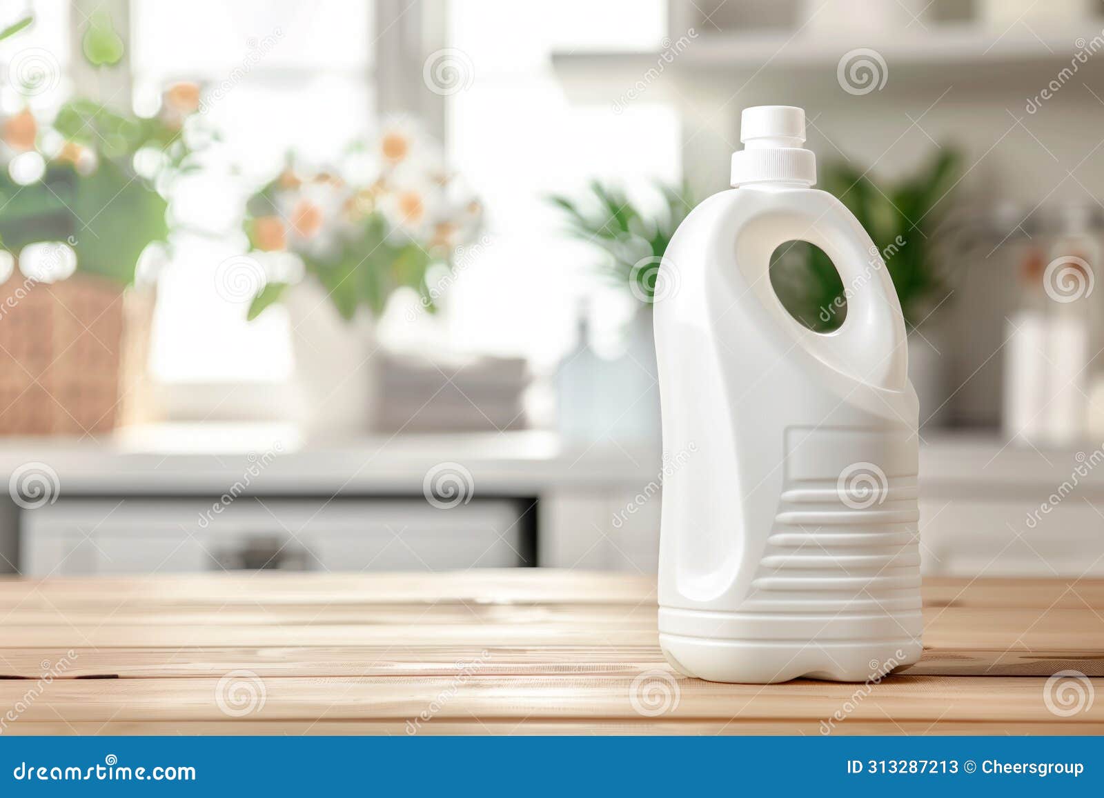 Plain Detergent Bottle on Wood Over Defocused Laundry Room Interior ...