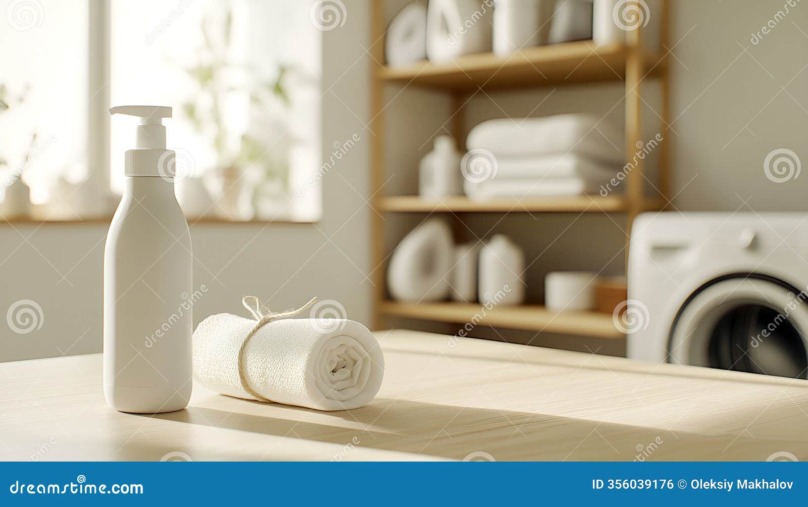 Plain Detergent Bottle On Wood Over Defocused Laundry Room Interior ...