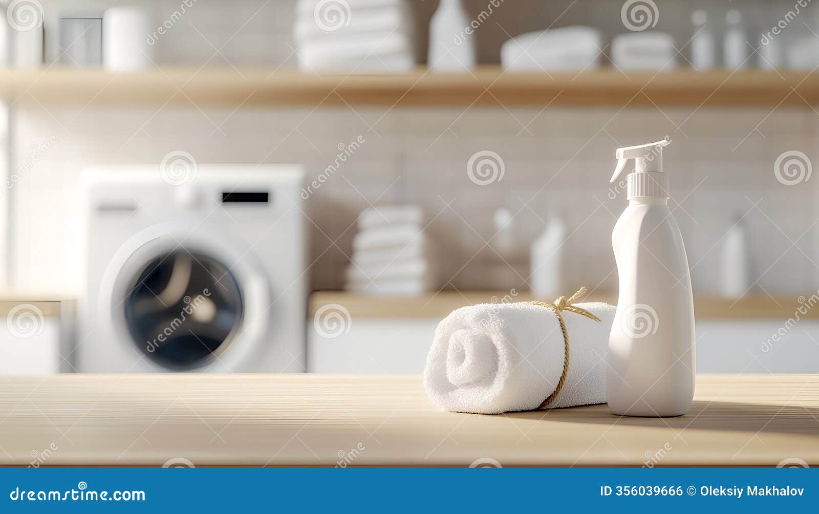 Plain Detergent Bottle on Wood Over Defocused Laundry Room Interior ...