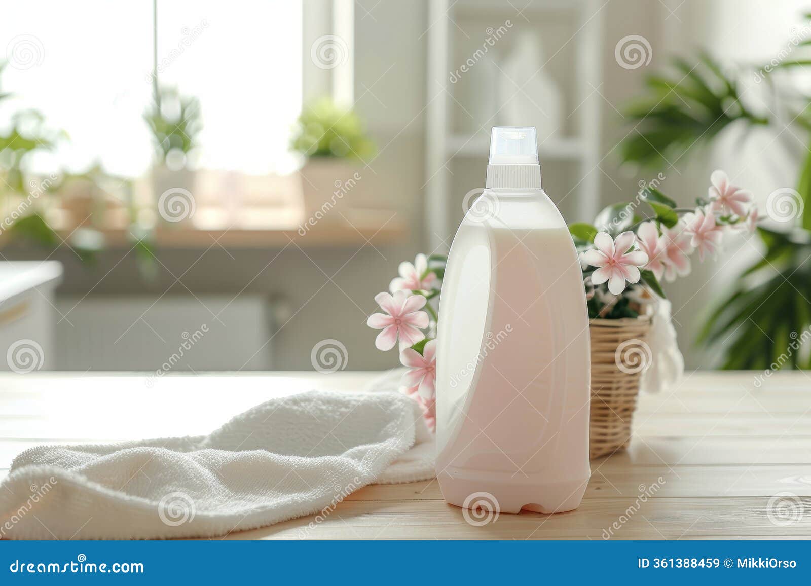 Plain Detergent Bottle on Wood with White Background in Defocused ...