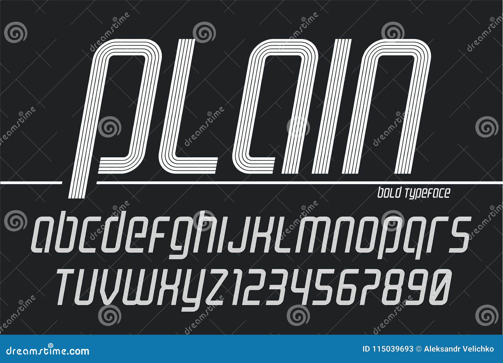 Plain Display Font Art Design, Alphabet, Letters And Numbers. Vector ...