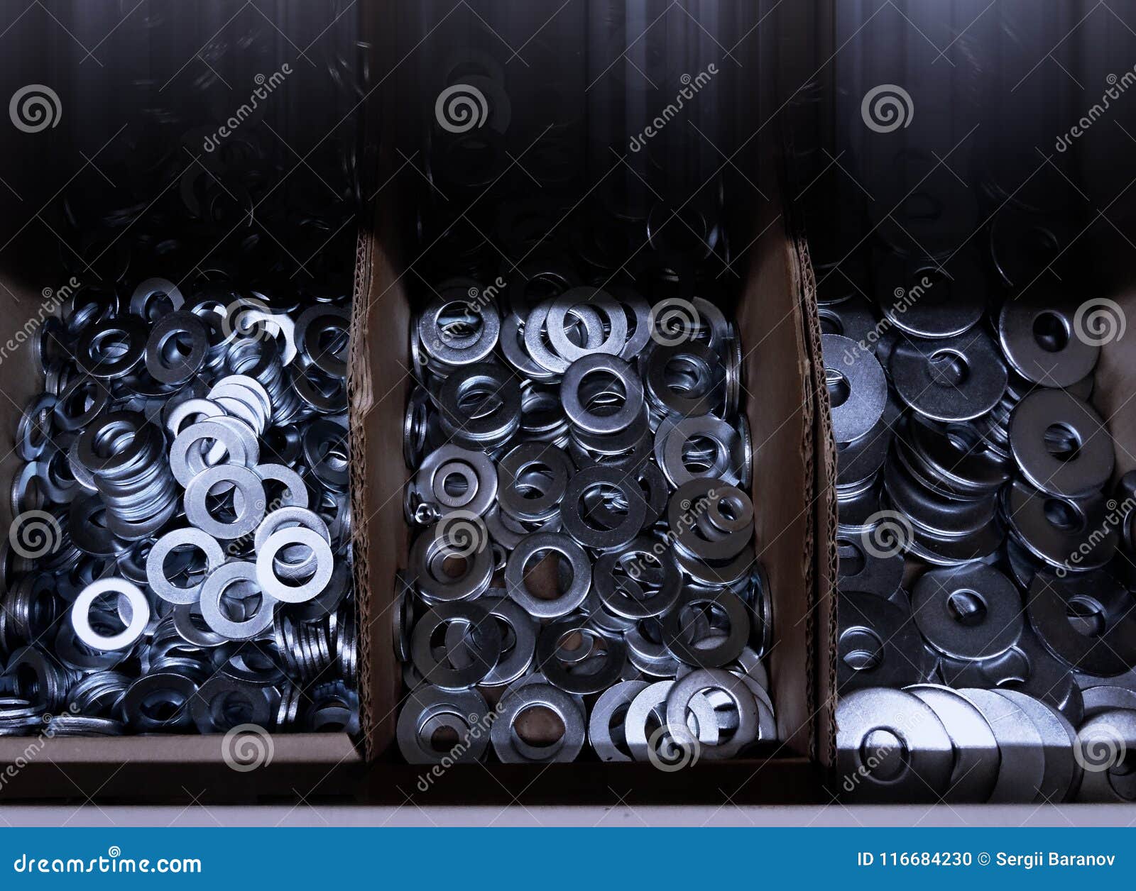 Plain, Flat and Dock Washers in Cardboard Box at Hardware Store Stock ...