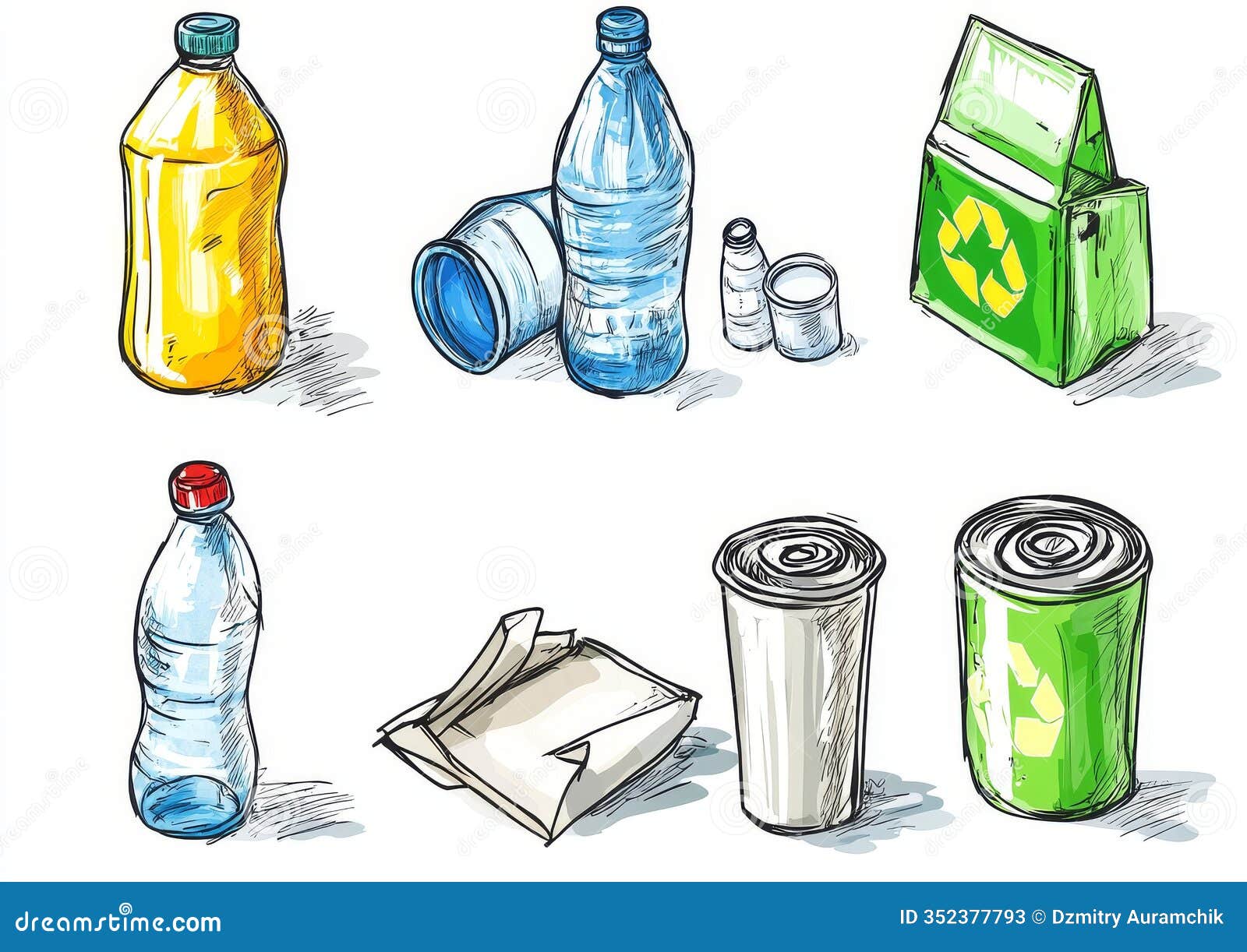 Plain Icons Indicating a Variety of Waste Types. Stock Image - Image of ...