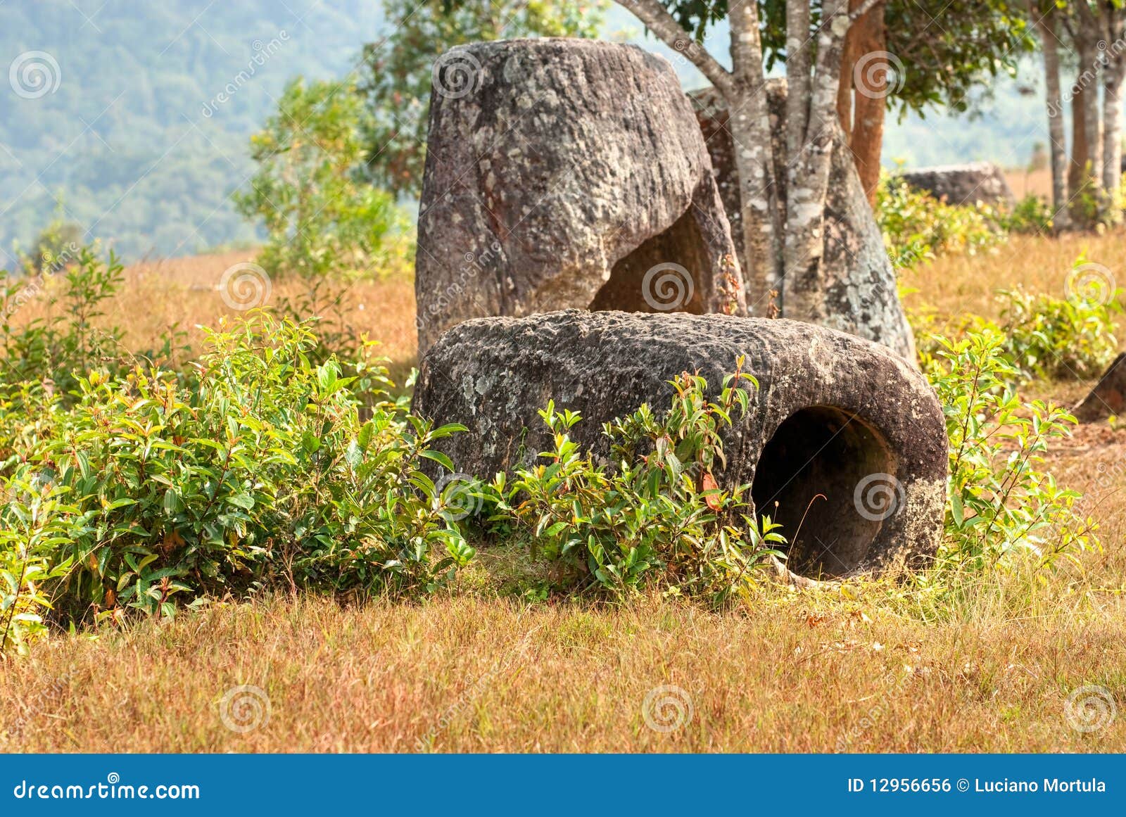 Plain of Jars, Phonsavan, Laos. Stock Photo - Image of carved, monsoon ...