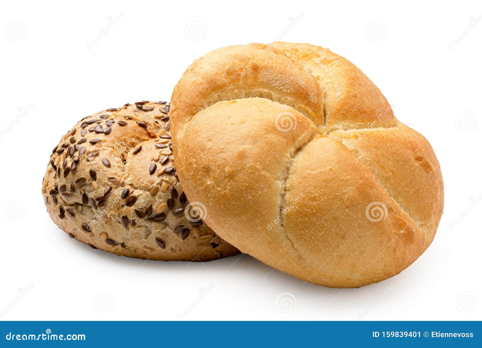 Plain Kaiser Roll on Top of Whole Wheat Kaiser Roll with Seeds Isolated ...