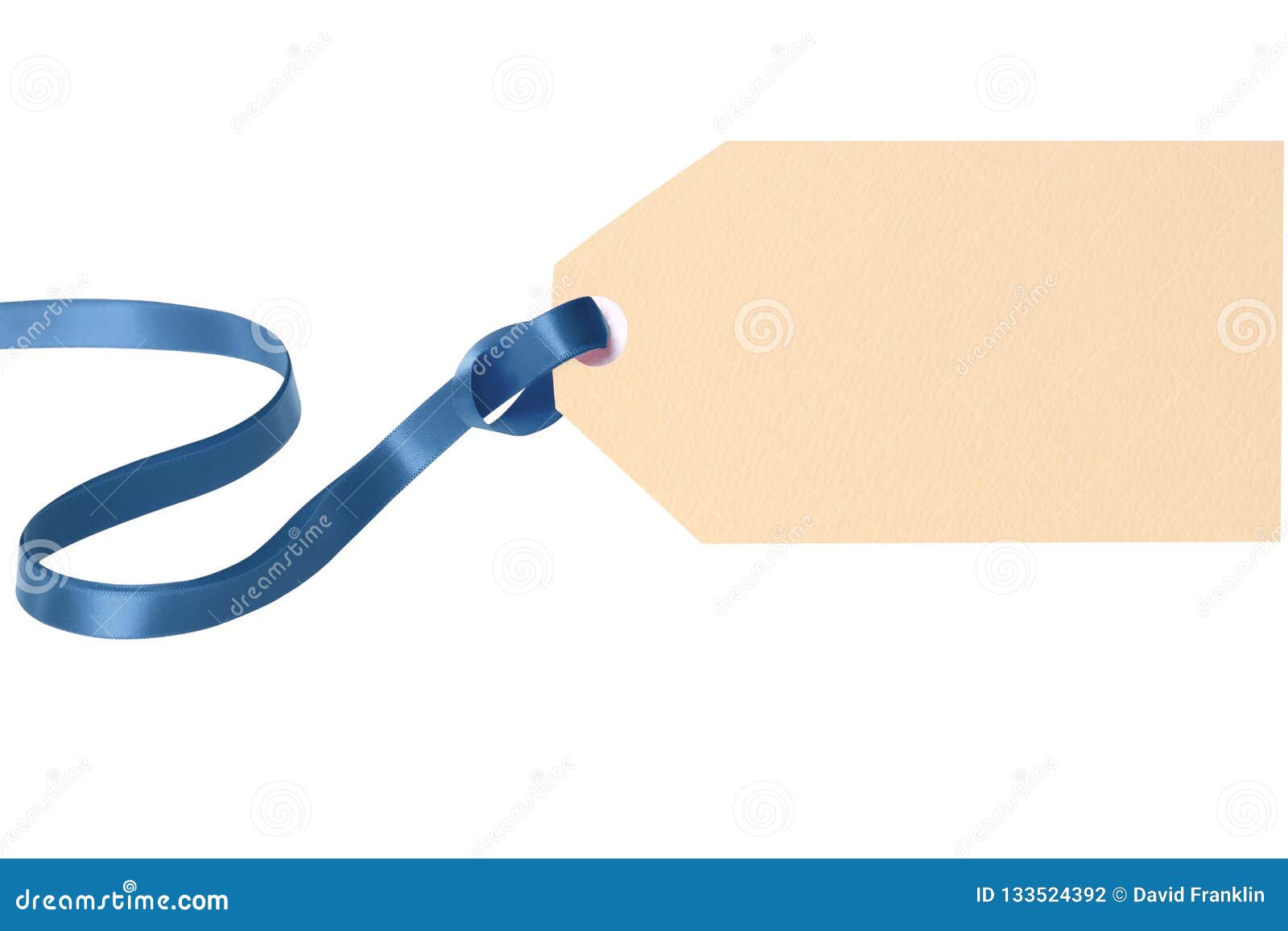 Plain Label Gift Tag Blue Ribbon Isolated White Stock Photo - Image of ...
