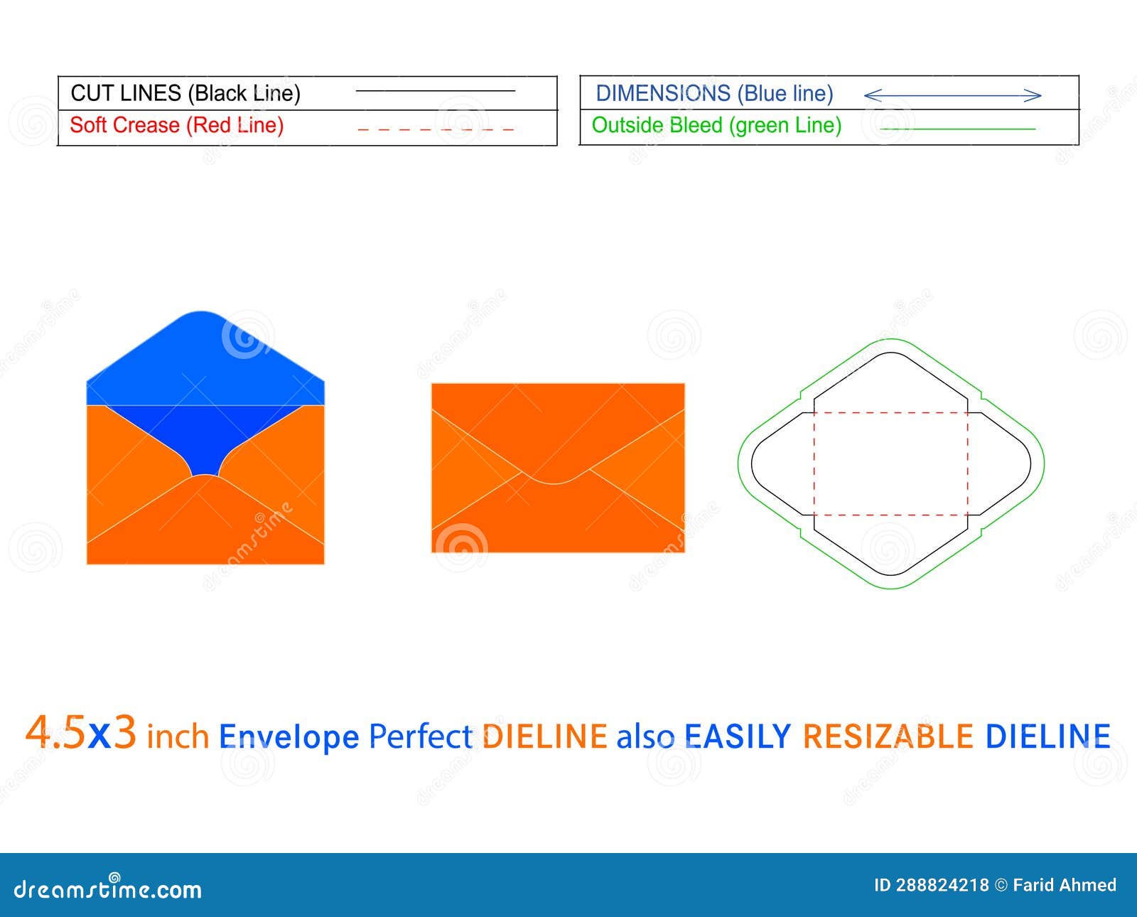Plain Mini Envelope 4.5x3 Inch Die Line Template And 3D Envelope ...